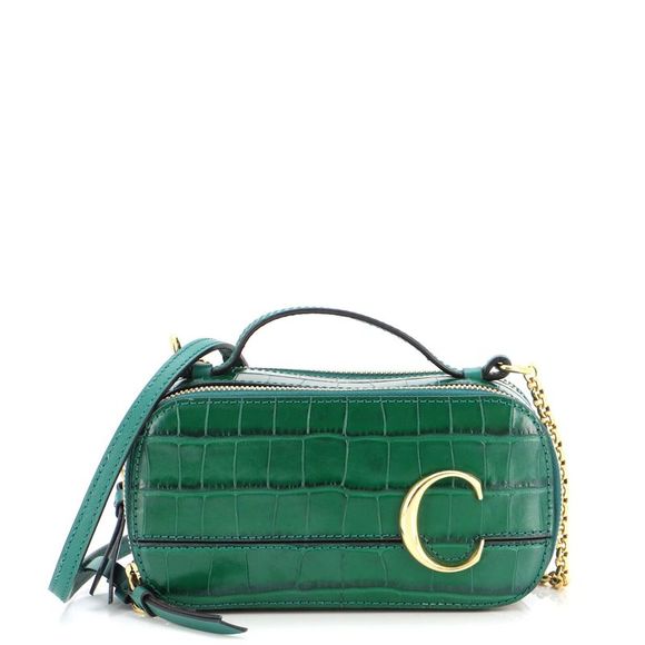 Chloe | Bags | Chloe C Vanity Bag Crocodile Embossed Leather Mini Green ...